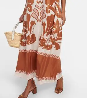 ADRIANA DEGREAS Printed Strapless Silk Maxi Dress