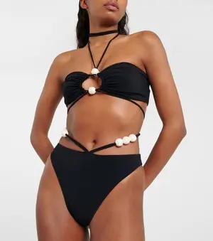 Magda Butrym Beaded Bandeau Bikini Top - Black