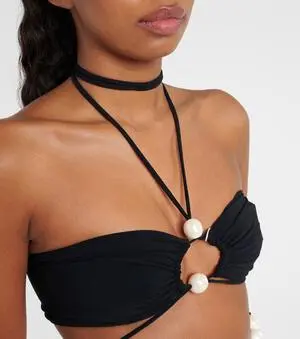 Magda Butrym Beaded Bandeau Bikini Top - Black
