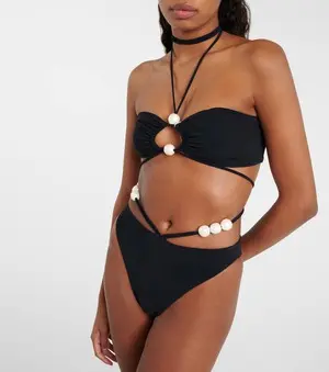 Magda Butrym Beaded Bandeau Bikini Top - Black