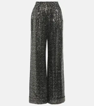 Dolce & Gabbana Sequined High-rise Wide-leg Pants - Grey