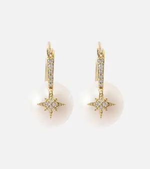 SYDNEY EVAN Starburst Earrings With Diamonds And Pearls - Gold