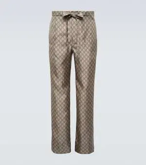 Gucci Gg Silk Straight Pants - Beige