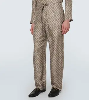 Gucci Gg Silk Straight Pants - Beige