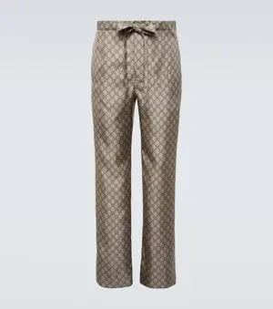 Gucci Gg Silk Straight Pants - Beige