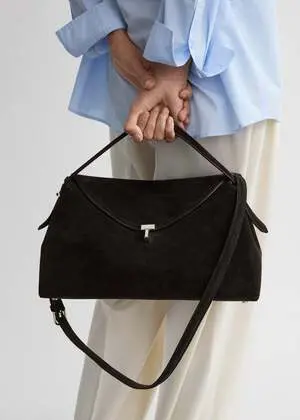 TOTEME T-lock Suede Top Handle Bag - Brown