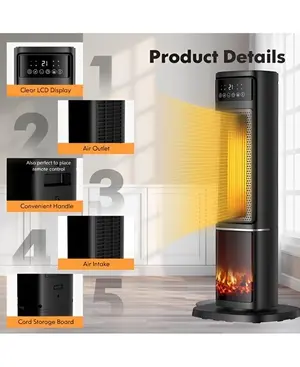 SUGIFT 1500w Oscillating Ceramic Tower Electric Space Heater With Remote
