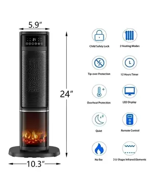 SUGIFT 1500w Oscillating Ceramic Tower Electric Space Heater With Remote