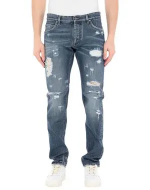Dolce & Gabbana Cotton And Leather Jeans - Blue