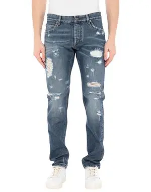 Dolce & Gabbana Cotton And Leather Jeans - Blue