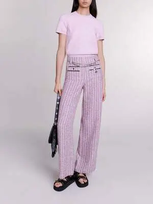Maje Wide-leg Tweed Trousers With Chain Detail