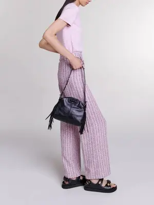 Maje Wide-leg Tweed Trousers With Chain Detail