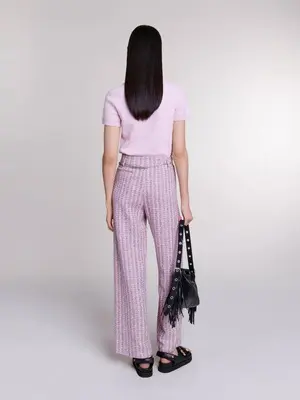 Maje Wide-leg Tweed Trousers With Chain Detail