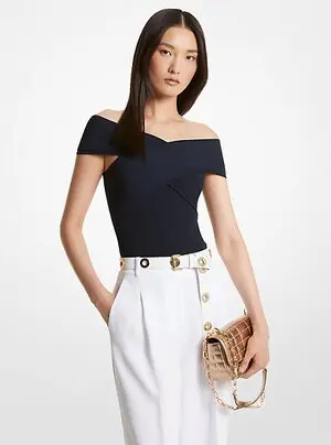 Michael Kors Ribbed Stretch Knit Crossover Bodysuit