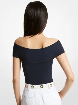 Michael Kors Ribbed Stretch Knit Crossover Bodysuit