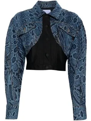 MUGLER Snake-print Panelled Jacket - Blue