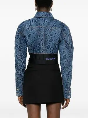 MUGLER Snake-print Panelled Jacket - Blue