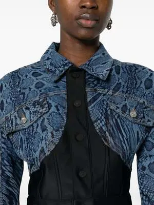 MUGLER Snake-print Panelled Jacket - Blue