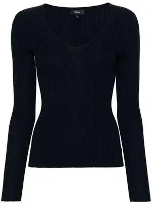 Theory V-neck Rib Knit Top - Blue