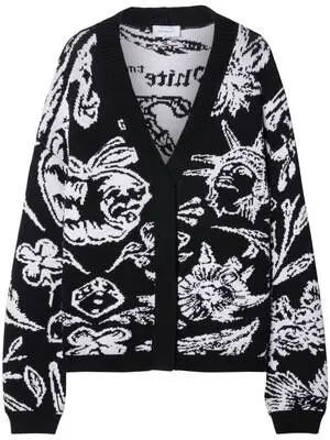 Off-White Tattoo-intarsia Cotton-blend Cardigan - Black