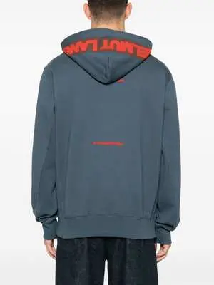 Helmut Lang Graphic Print Cotton Hoodie - Blue