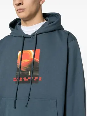 Helmut Lang Graphic Print Cotton Hoodie - Blue