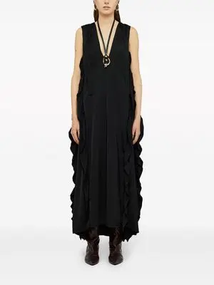JIL SANDER Ruffle-trim Satin Maxi Dress - Black