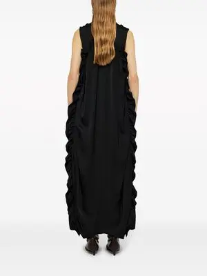 JIL SANDER Ruffle-trim Satin Maxi Dress - Black