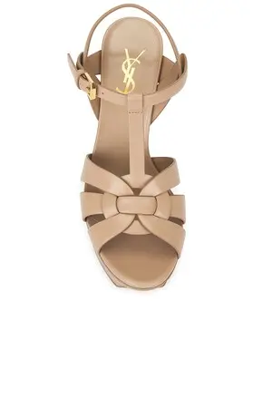 Saint Laurent Tribute Platform Sandal - Dark Beige