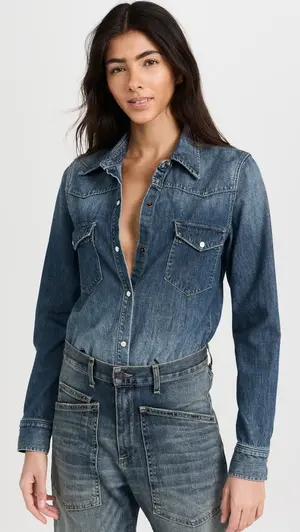 NILI LOTAN Travis Denim Shirt - Classic Wash