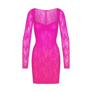 Skims Stretch Lace Lined Long Sleeve Underwire Mini Dress - Neon Pink |  Editorialist