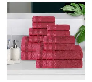 SUPERIOR 12pc Zero Twist Cotton Dobby Border So T Towel Set - One-color