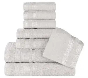 SUPERIOR 8pc Zero Twist Cotton Dobby Border Sof T Towel Set