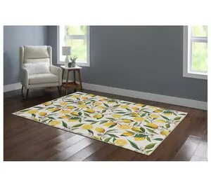 LINON Washable Carly Lemon Pattern 5 'x7' Area Rug - One-color