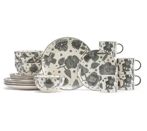 BAUM BROTHERS Baum Antique Floral Grey 16pc Dinnerware Set - One-color