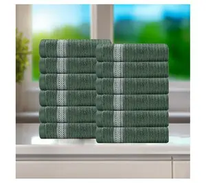 SUPERIOR 12pc Soft Zero Twist Cotton Ribbed Plu Sh Face Towels - One-color