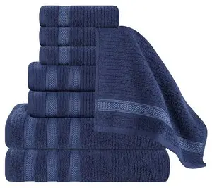 SUPERIOR 8pc Soft Zero Twist Cotton Ribbed Plus Towel Set