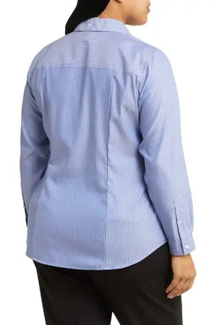 Jones New York Striped Cotton Shirt - Blue/white