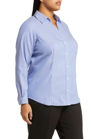 Jones New York Striped Cotton Shirt - Blue/white