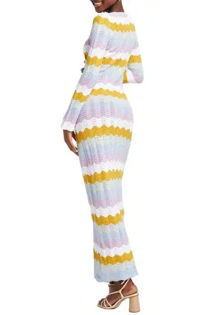 CAPITTANA Ella Stripe Long Sleeve Knit Cover-up Dress