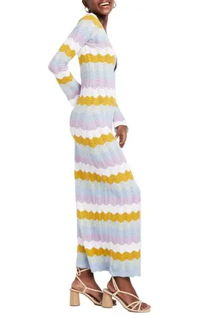CAPITTANA Ella Stripe Long Sleeve Knit Cover-up Dress