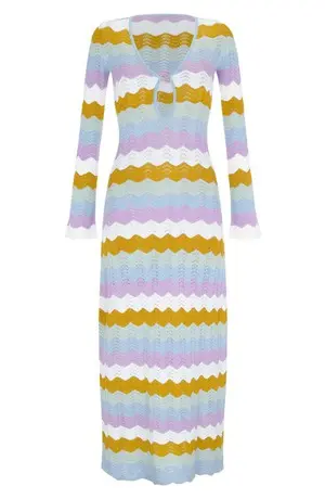 CAPITTANA Ella Stripe Long Sleeve Knit Cover-up Dress