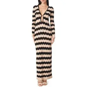 CAPITTANA Ella Stripe Long Sleeve Knit Cover-up Dress - Neutral