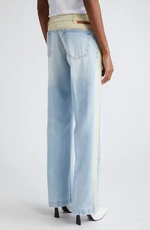 Stella McCartney Two-tone Mixed Media High Waist Straight Leg Jeans