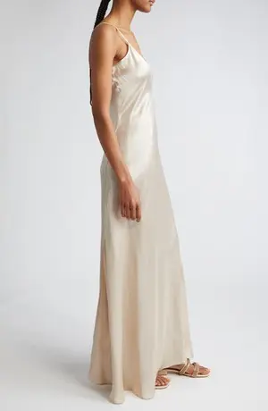 Eleventy Silk Charmeuse Slip Dress - Sand