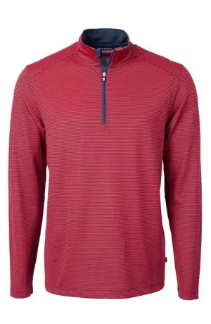 Cutter & Buck Virtue Micro Stripe Quarter Zip Pullover - Red/navy Blue