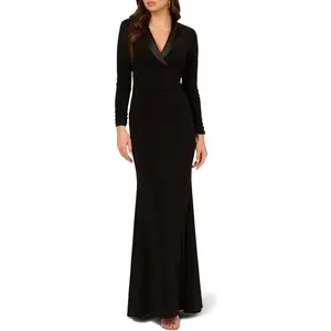 Adrianna Papell Long Sleeve Tuxedo Mermaid Gown - Black