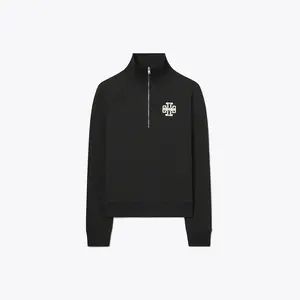 Tory Burch Heavy French Terry Half-zip Sweatshirt - Black