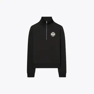 Tory Burch Heavy French Terry Half-zip Sweatshirt - Black