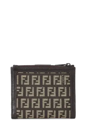 Fendi Zucchino Canvas Compact Wallet - Brown
